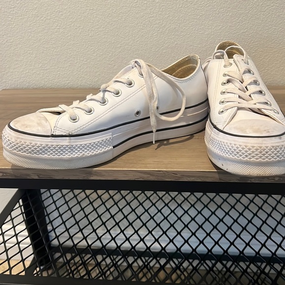 Converse | Shoes | All Leather White Low Platform Converse | Poshmark